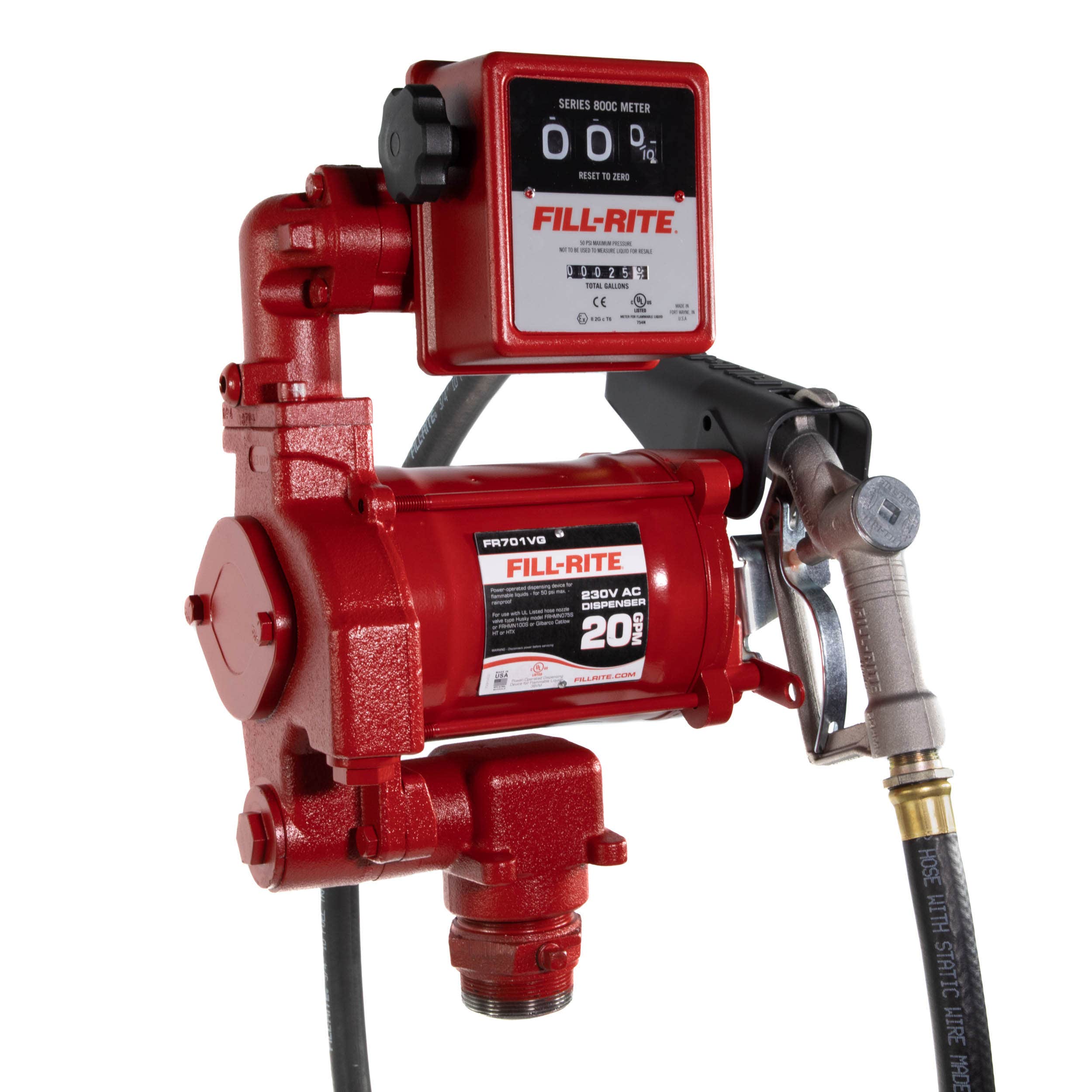 Fill Rite FR701VG 220V AC 20 GPM Fuel Transfer Pump with Meter & Nozzle ...